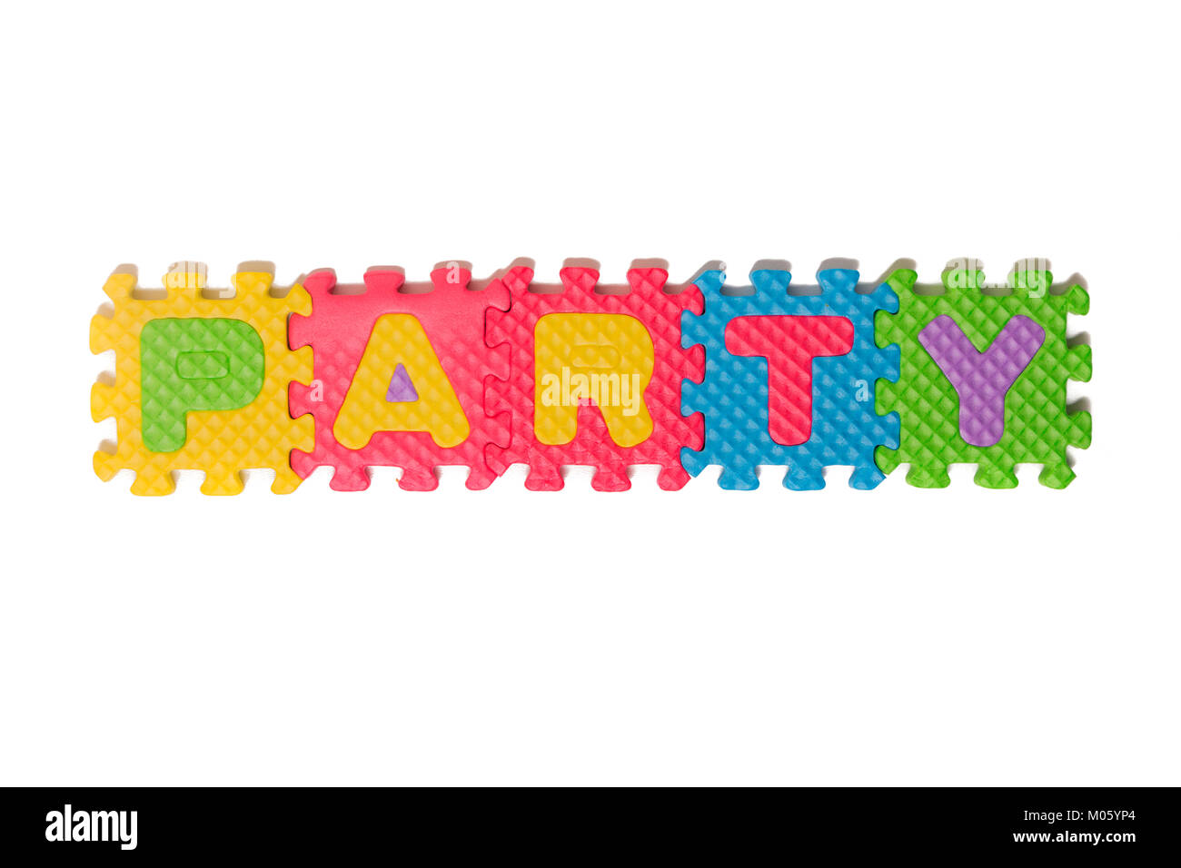 Foam puzzle letter uppercase with word Party isolated on a white ...