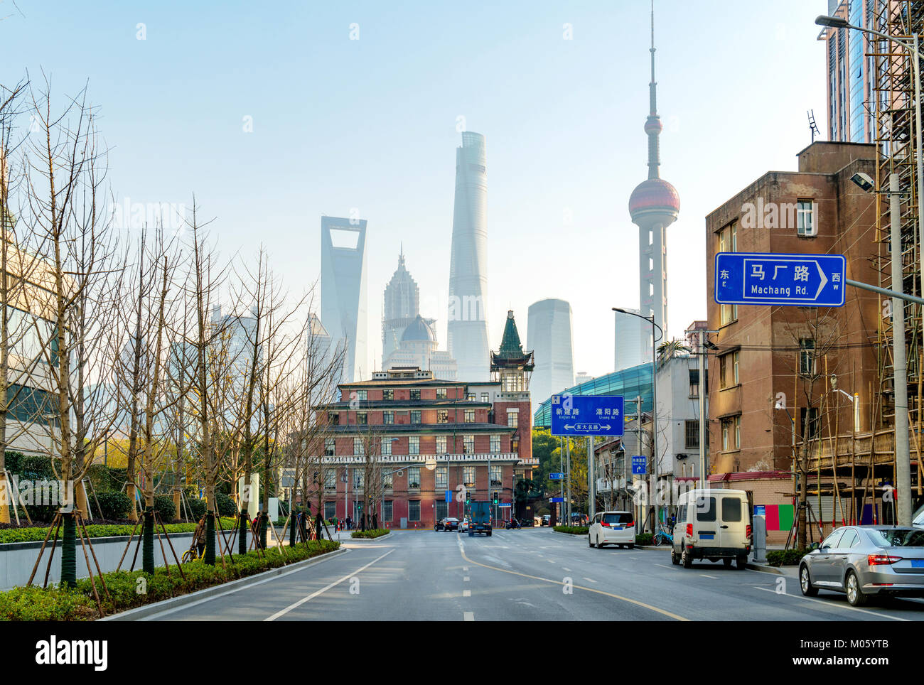 Traditional residential buildings and modern buildings, spanning a ...