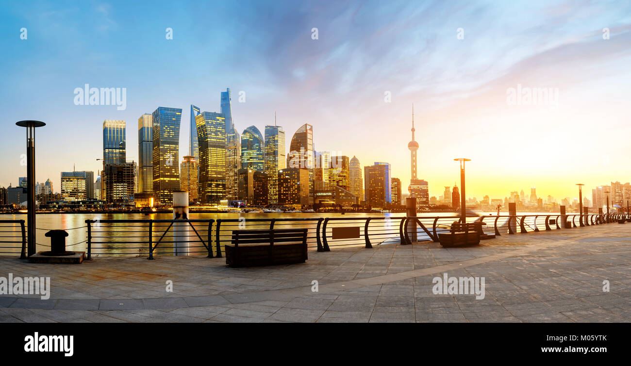 Shanghai morning panorama before sunrise with city skyline and colorful ...