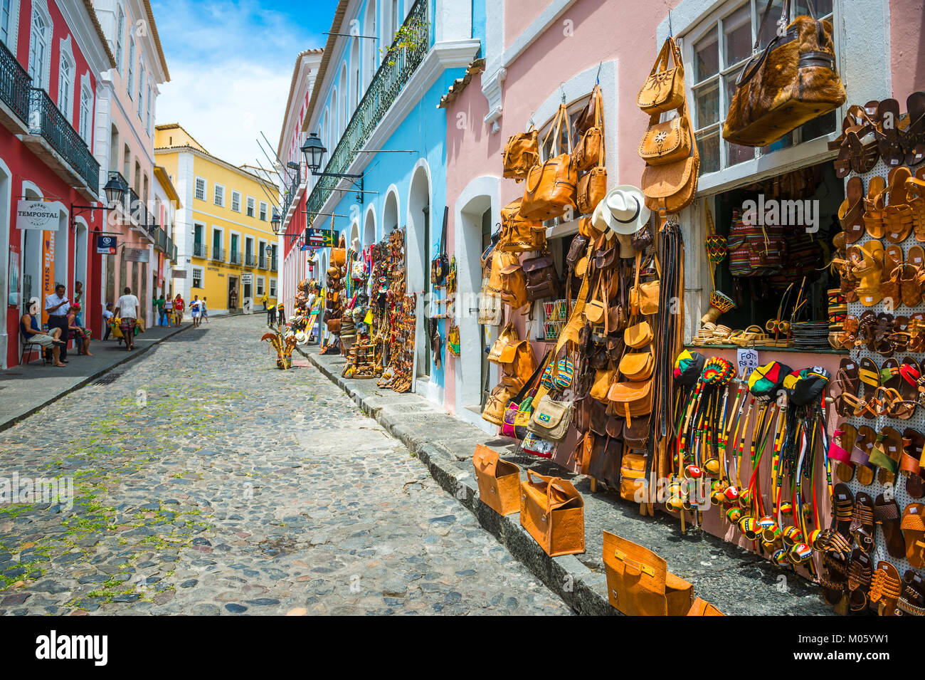 SALVADOR, BRAZIL - MARCH 9, 2017: Souvenir shops selling bags and local ...