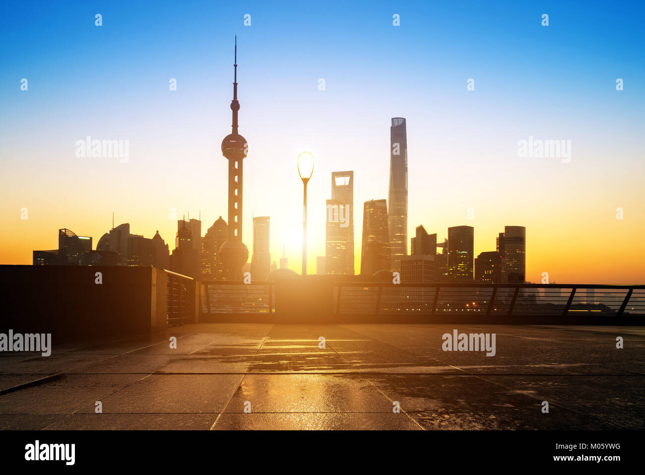 Shanghai morning panorama before sunrise with city skyline and colorful ...