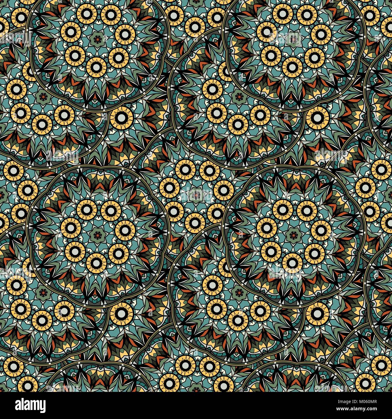 Seamless repeating pattern of colored mandalas Stock Photo - Alamy
