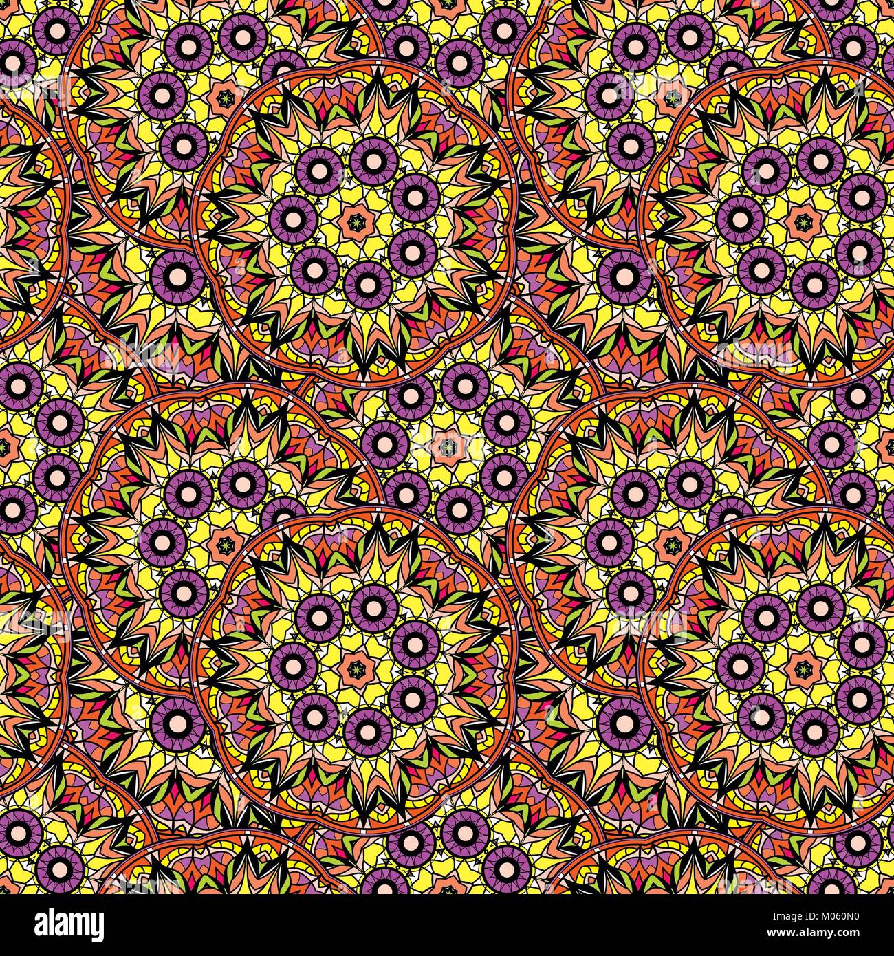 Seamless repeating pattern of colored mandalas Stock Photo - Alamy
