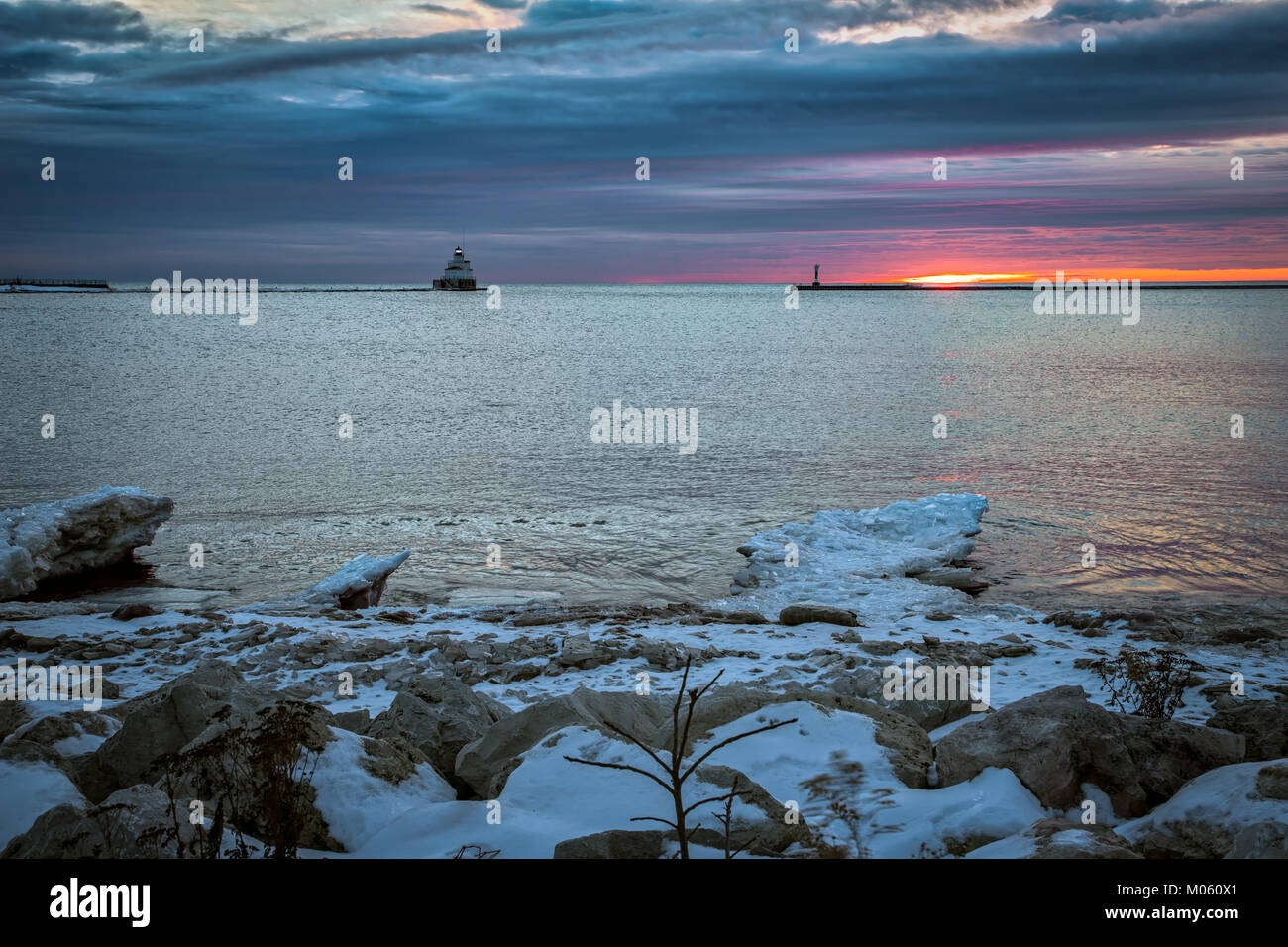 The sun rising, and ice forming, on a December morning in Manitowoc ...