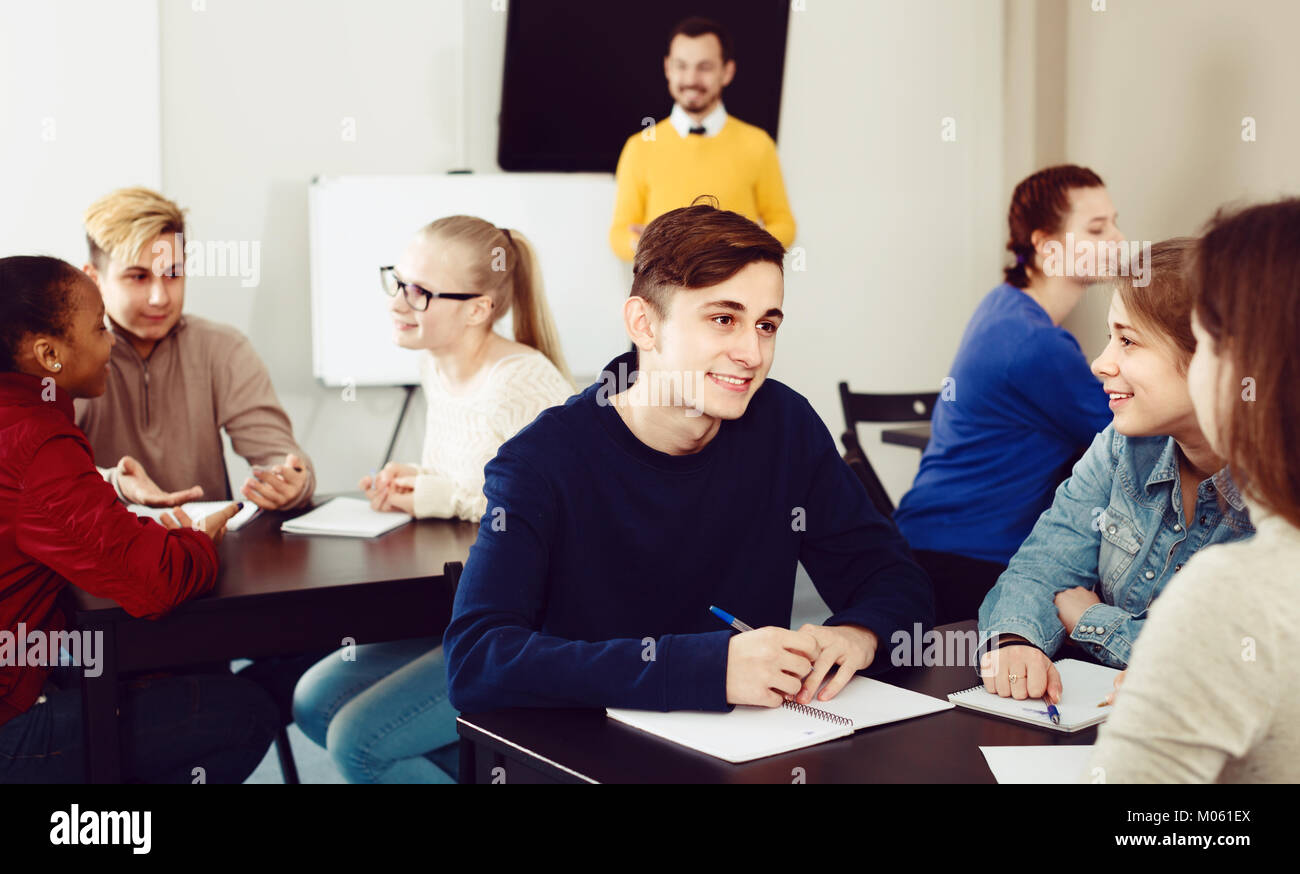 Students are having group exercises in school Stock Photo - Alamy