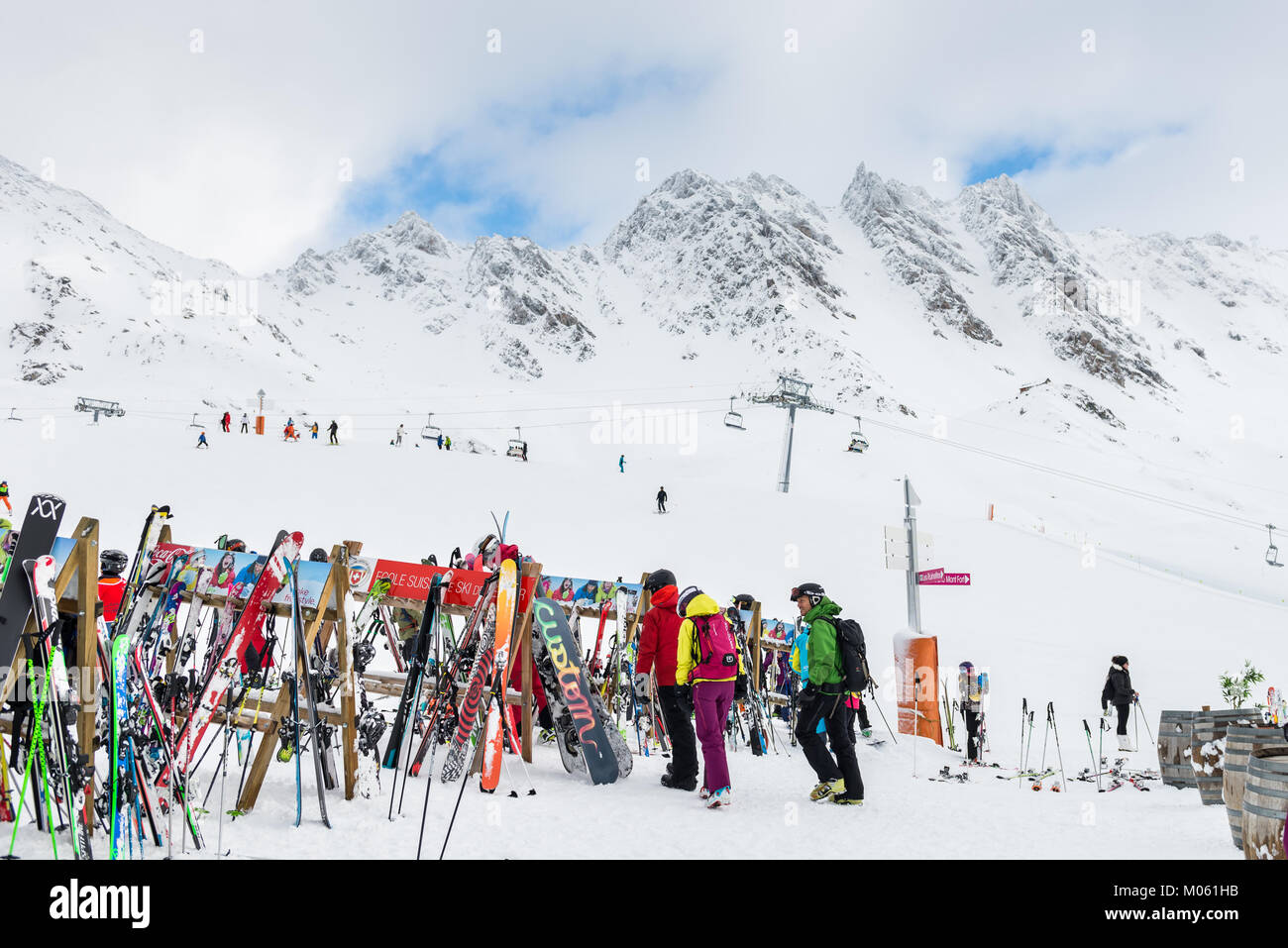 VERBIER, SWITZERLAND - JANUARY 5, 2018: Ski resort in Swiss Alps near ...