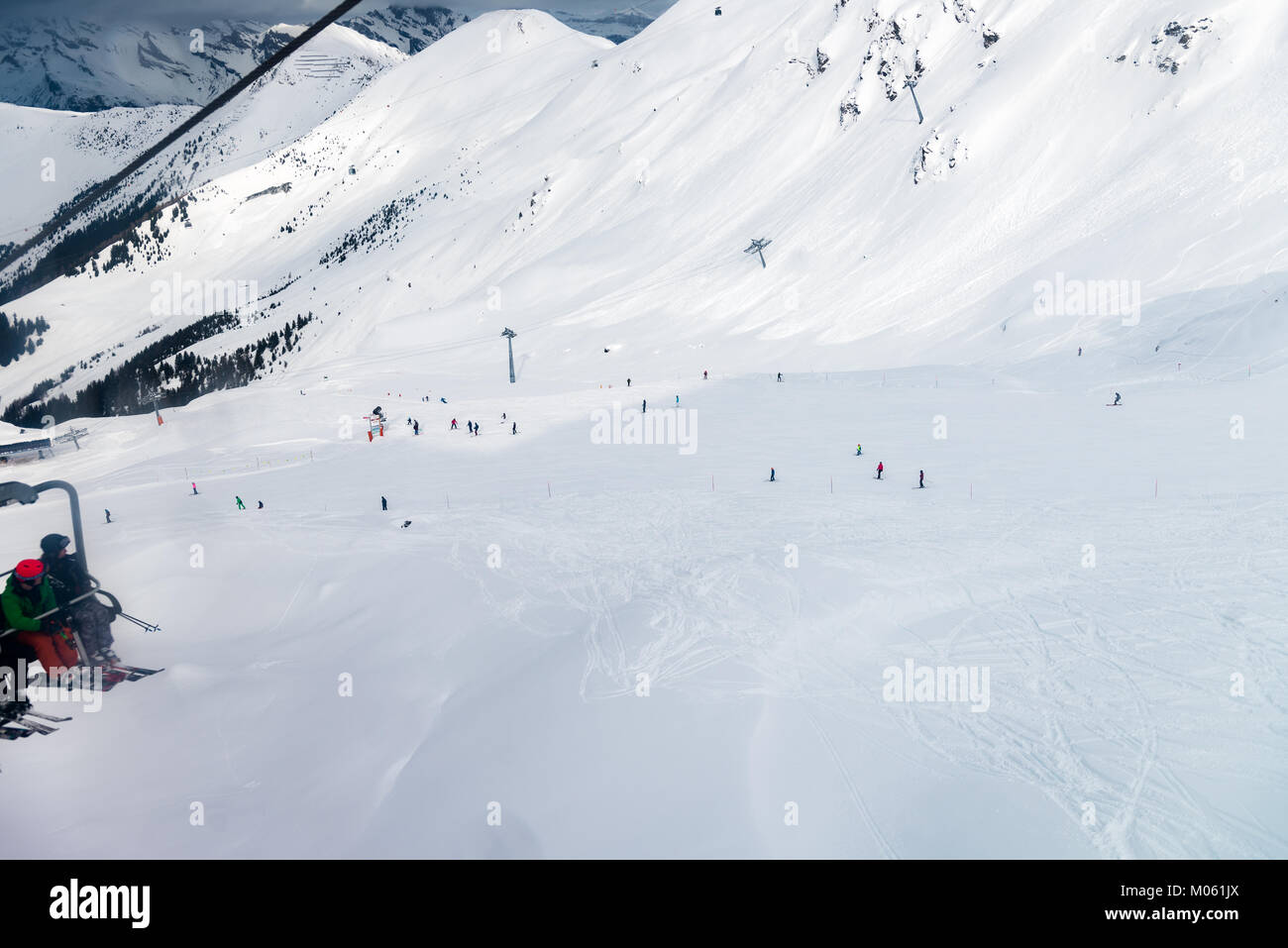 VERBIER, SWITZERLAND - JANUARY 5, 2018: Ski resort in Swiss Alps near ...