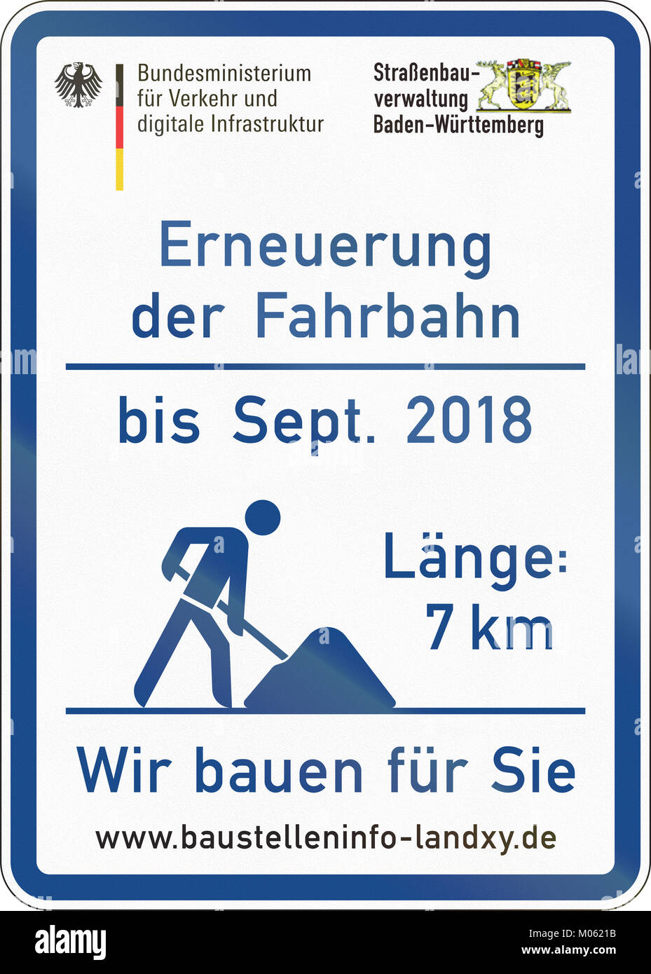 German construction site information sign - Renovation of surface until ...