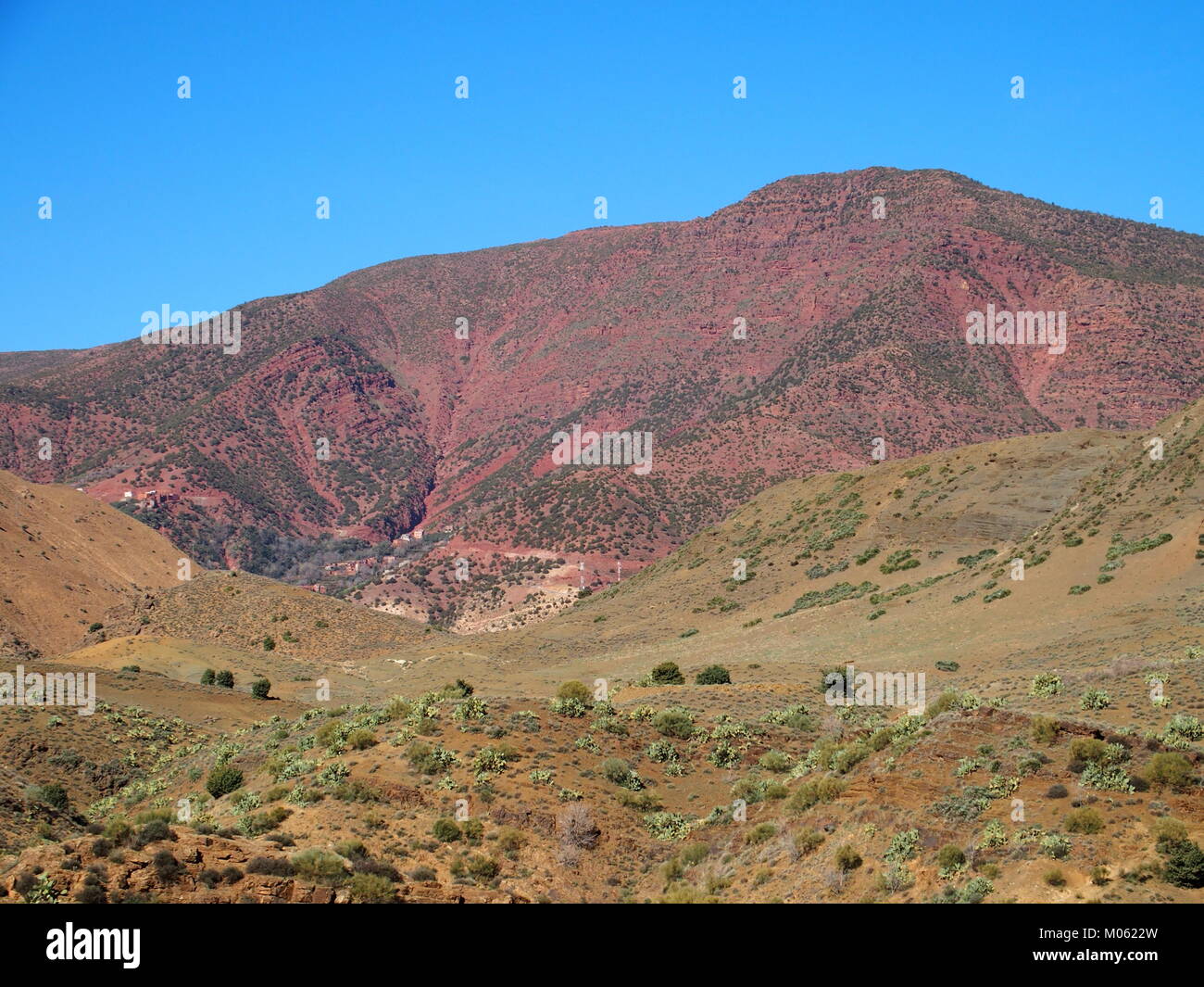 High ATLAS MOUNTAINS range landscape in MOROCCO seen from location near ...