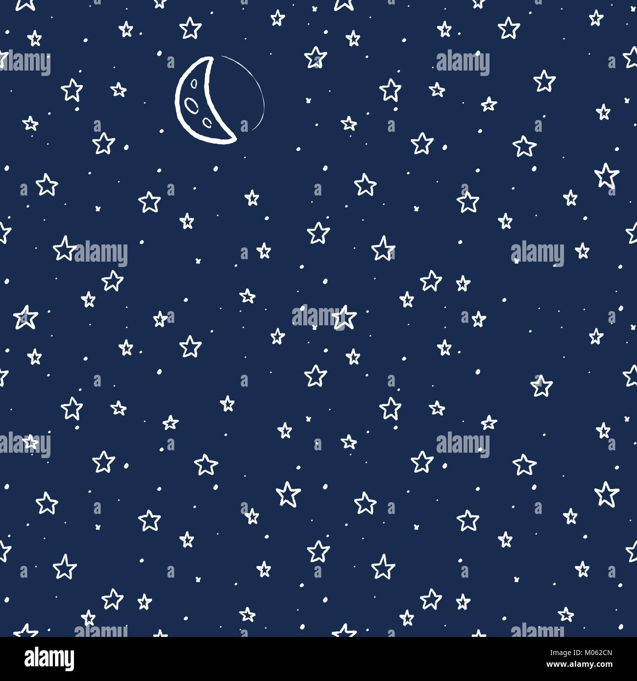 Stars and moon pattern - seamless doodle illustration vector Stock ...