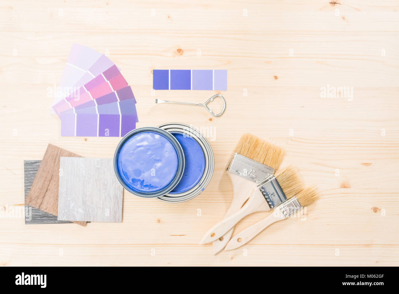 Purple paint and paint brushes for home improvement project Stock Photo ...