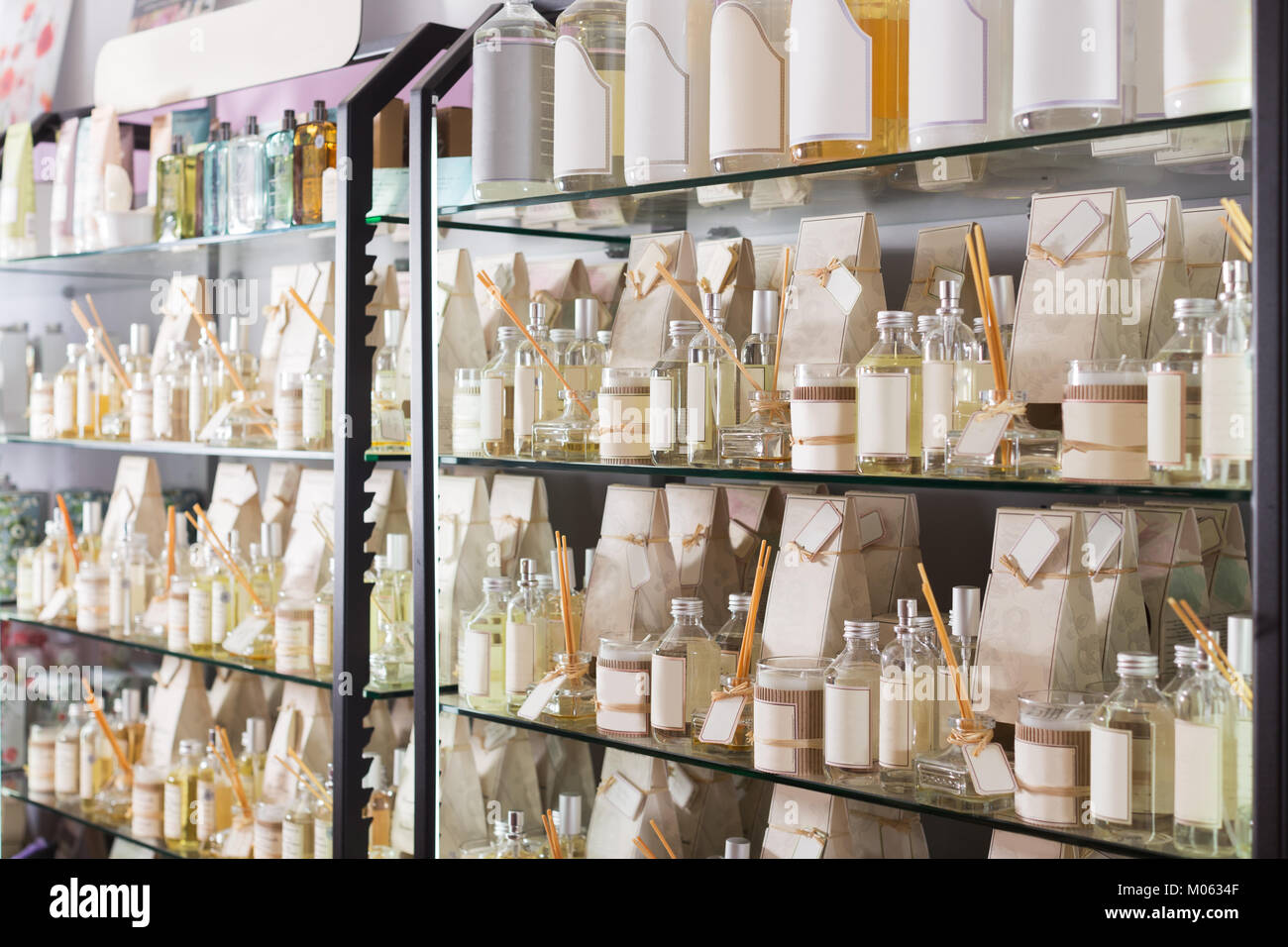 Perfume stand in beauty department in spanish shopping mall Stock Photo ...