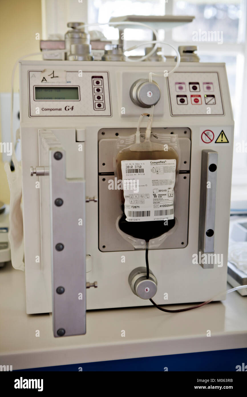 separation machine that separates the concentrated red blood cells ...