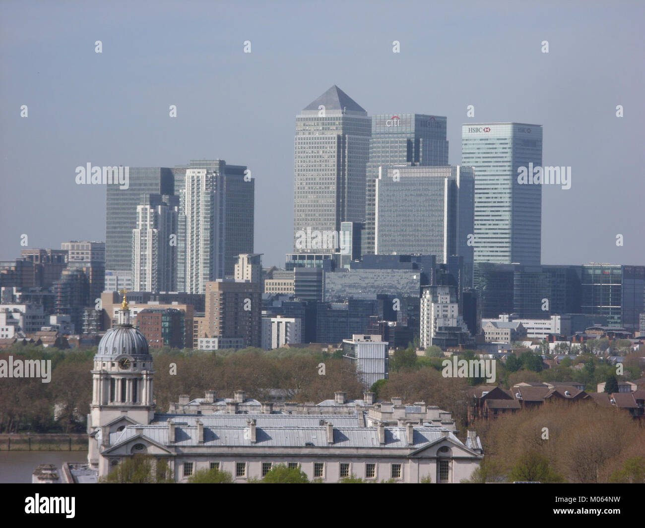 A photograph of Canary Wharf, a prominent financial district in London ...