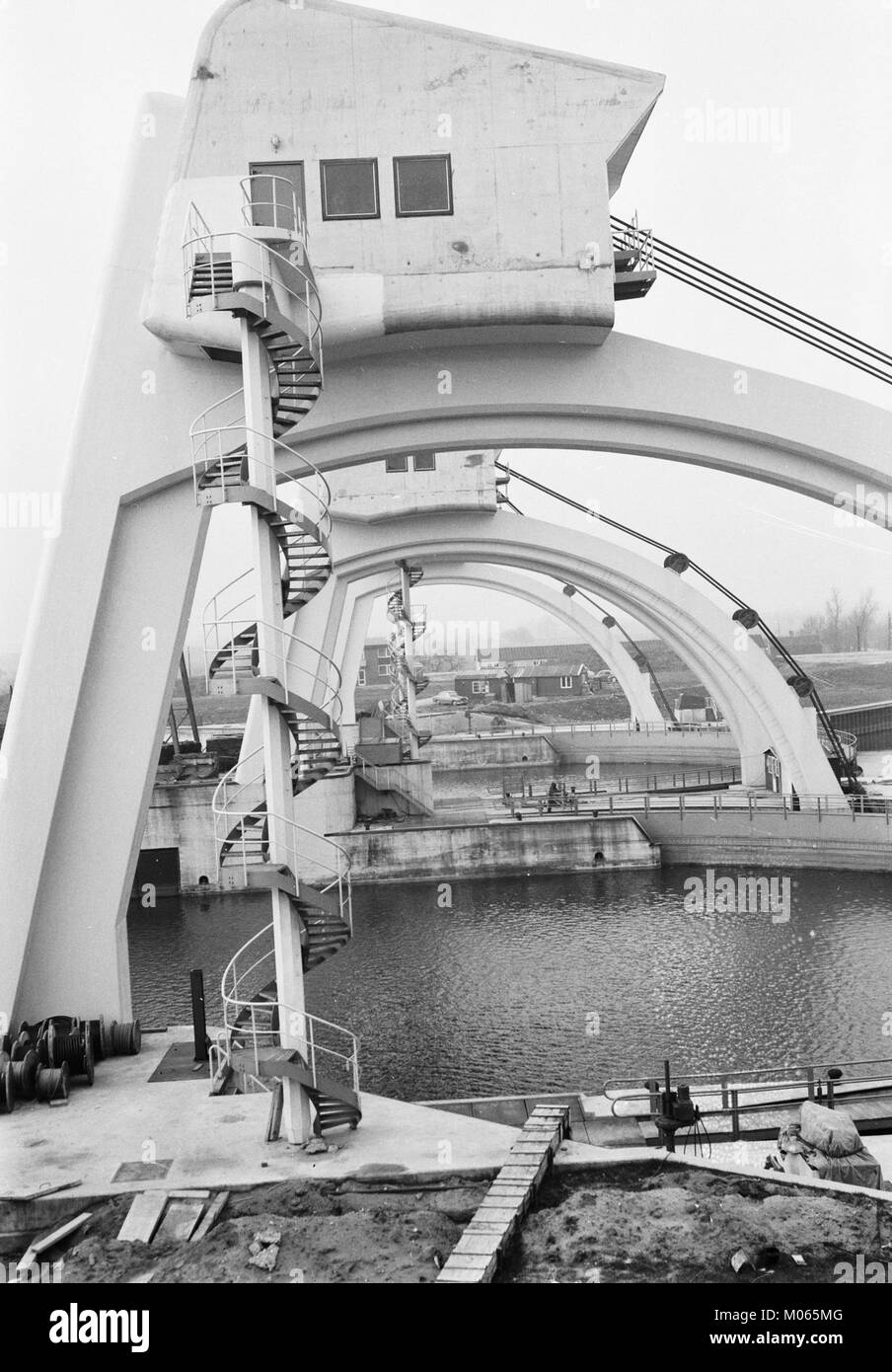A historical image showing the construction of a dam at Hagestein for ...