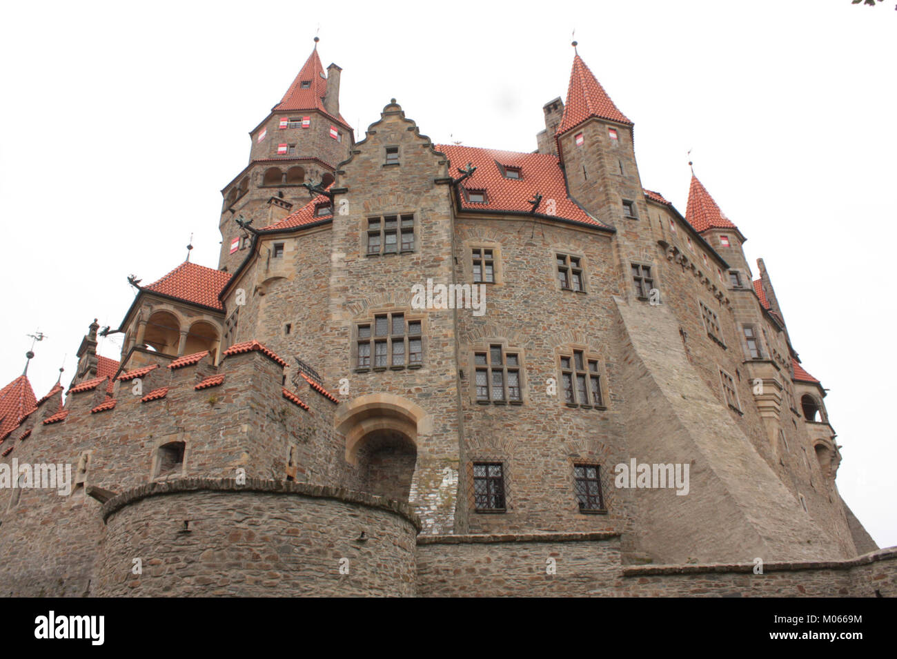 Bouzov Castle, captured in this depiction, is a historic structure ...