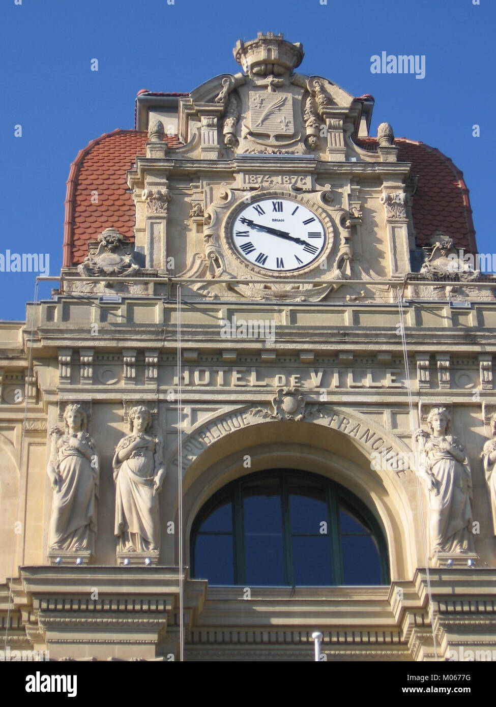 Facade of the Hotel de Ville in Cannes, a prime example of French civic ...