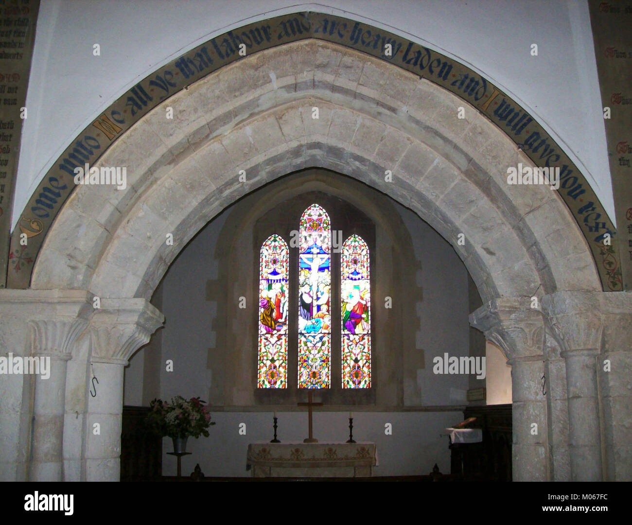 The chancel arch of Bramdean Church, a historic structure, showcases ...