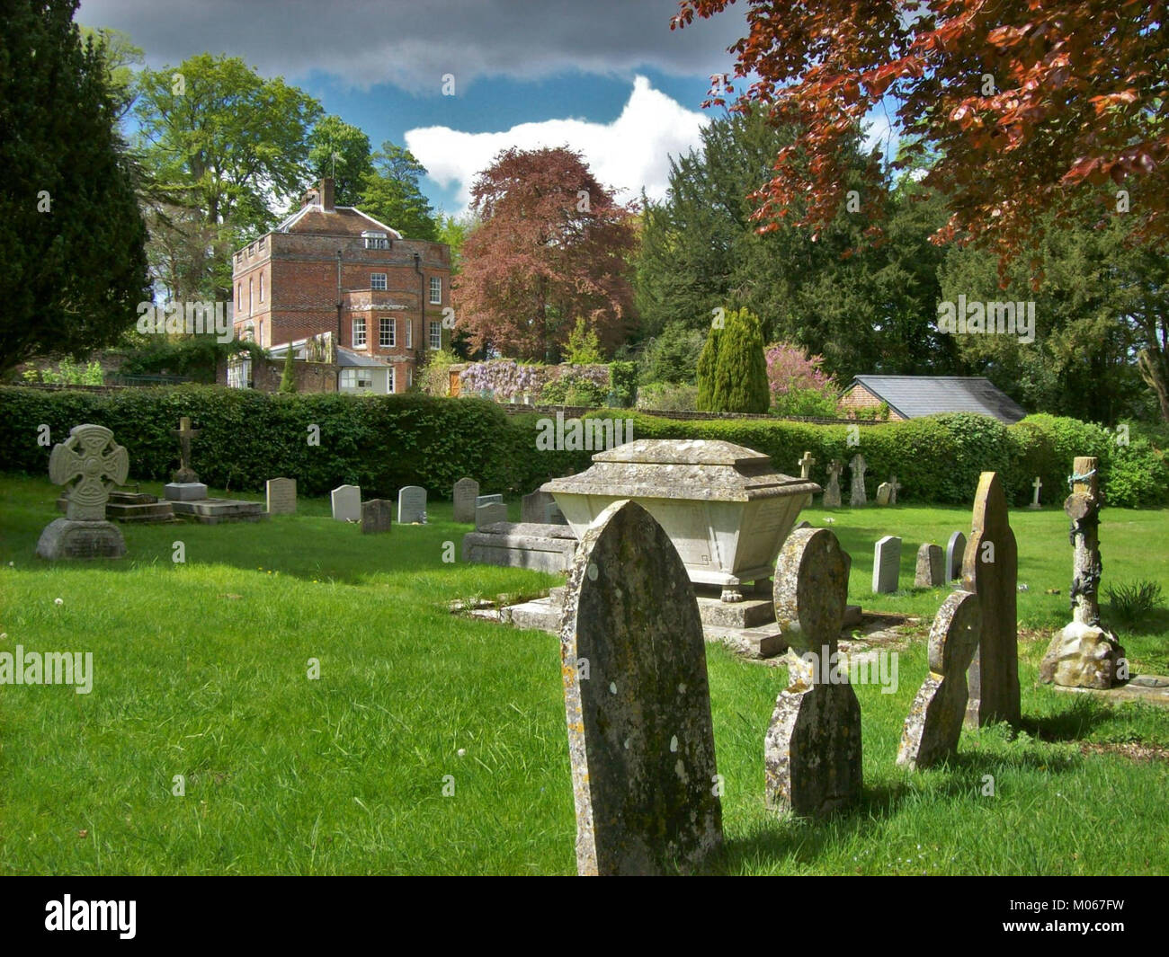 Bramdean churchyard in England showing gravestones, tombstones, and ...