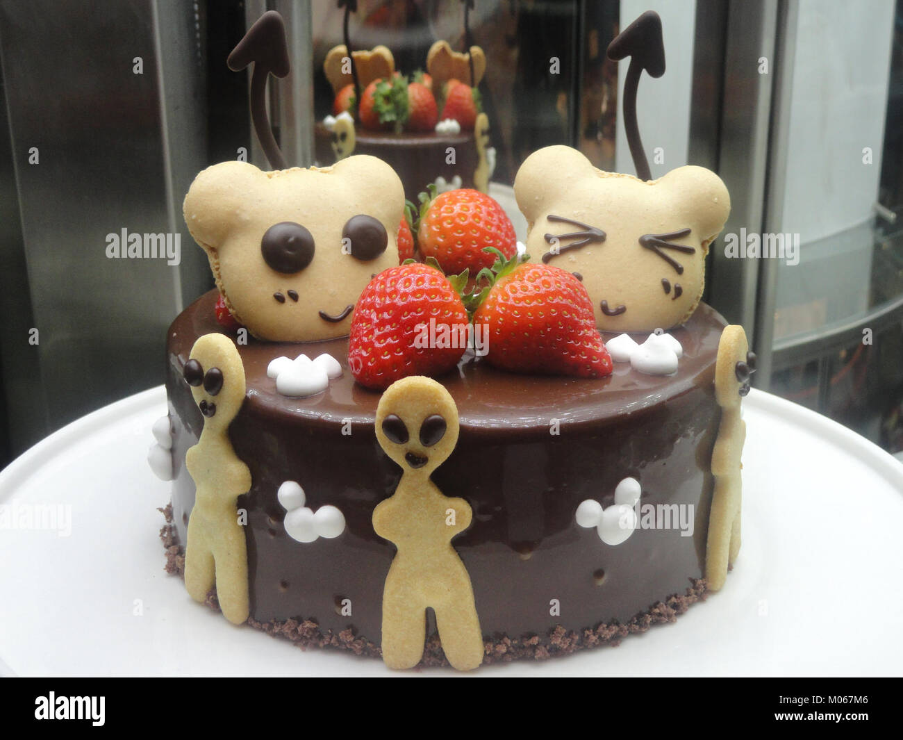 This photograph captures a delicious cake displayed in Seoul, Korea ...