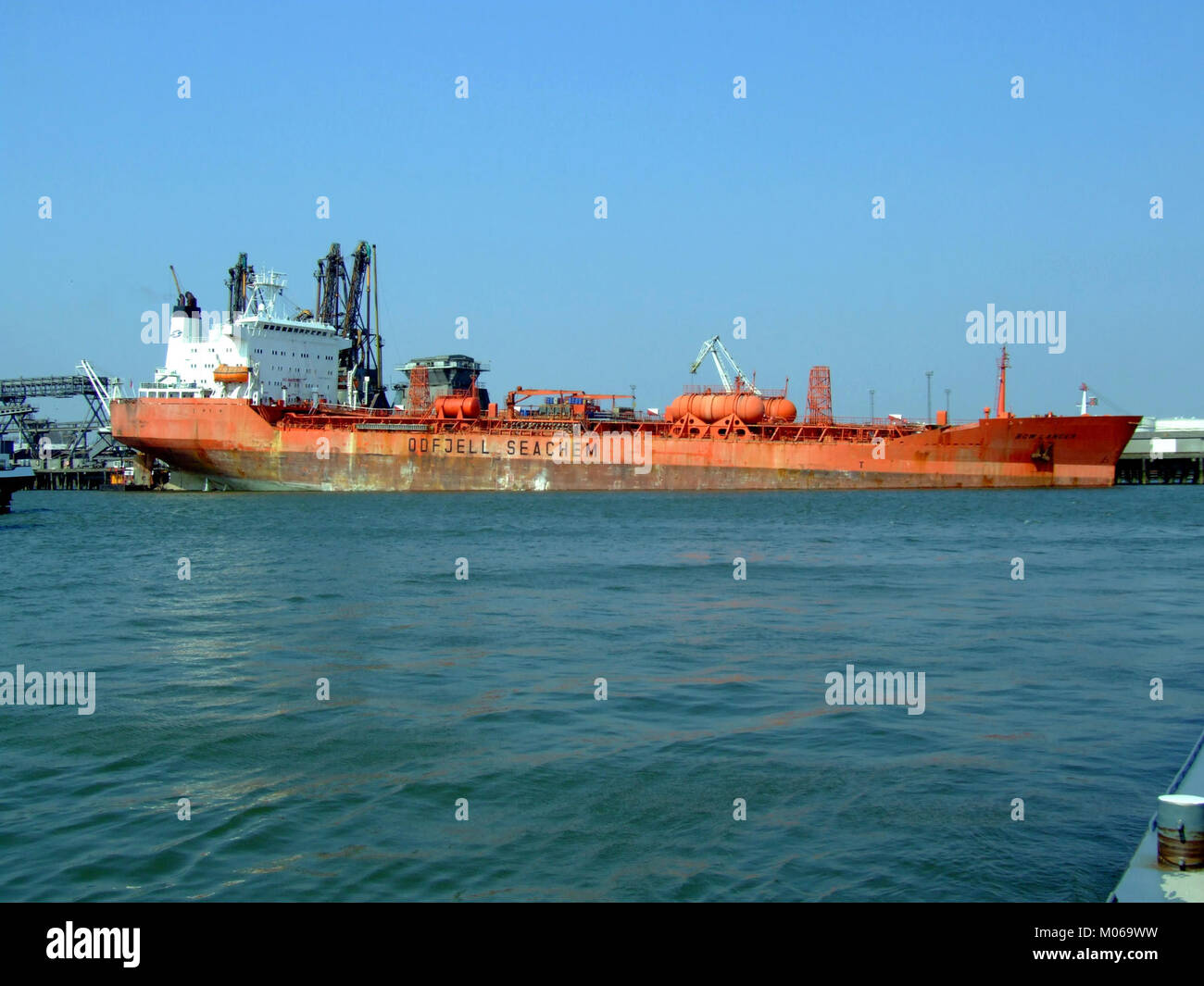This photograph depicts a bow lancer at the Botlek Harbour in Rotterdam ...