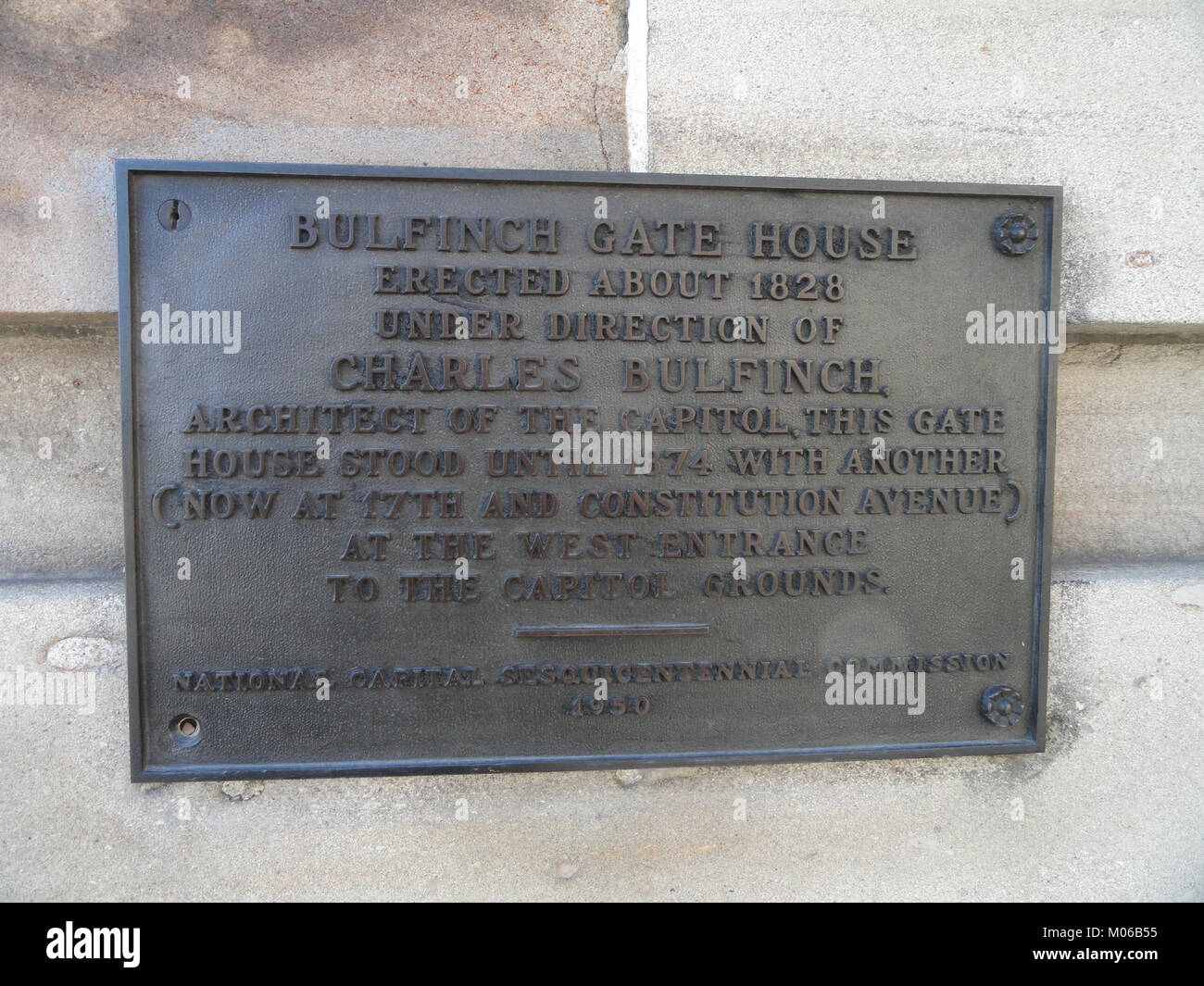A commemorative plaque from the Bulfinch Gate House in Washington, DC ...