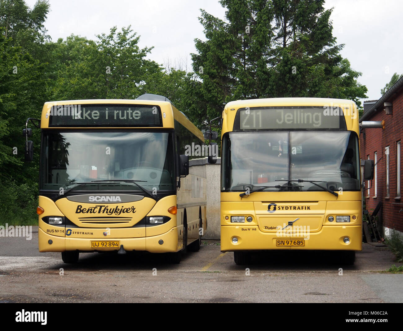 Buses in Vejle, SCANIA BentThykjoer and Volvo Sydtrafik bus Stock Photo ...