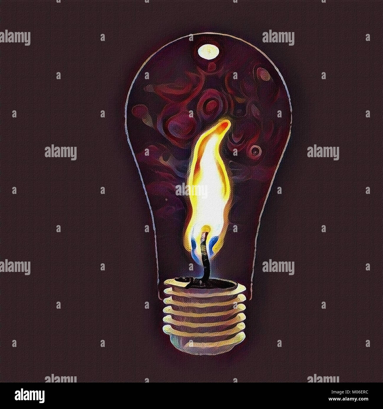 Surrealism. Light bulb with candle light inside Stock Photo - Alamy