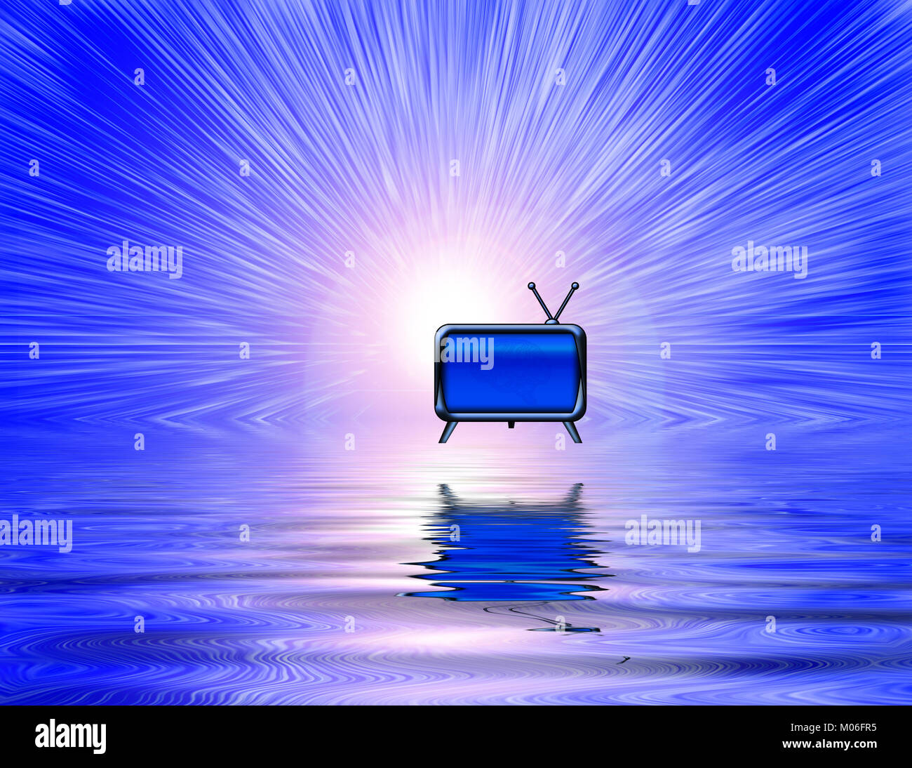 TV floats above liquid surface. 3D rendering Stock Photo - Alamy