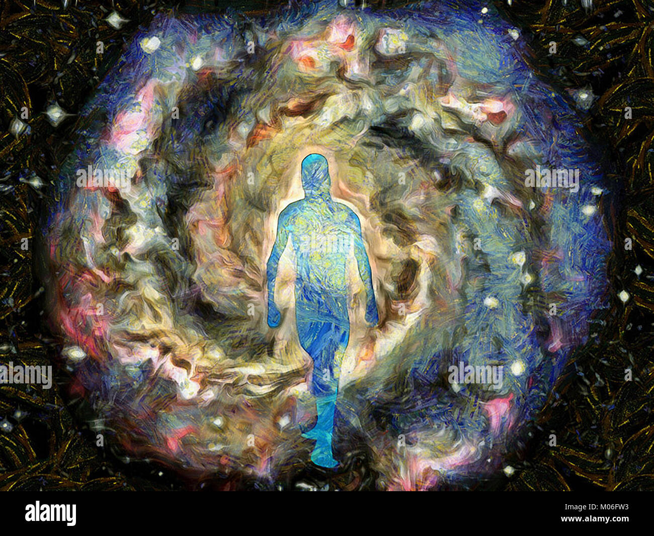 Human figure coming out of space tunnel. 3D rendering Stock Photo - Alamy