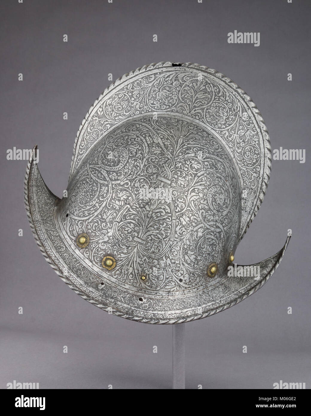 A Morion helmet from the 16th century, used as protective armor in ...