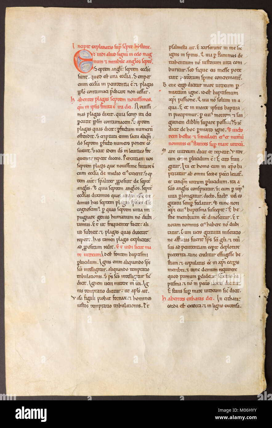 This leaf from a Beatus manuscript depicts the Seven Angels holding the ...
