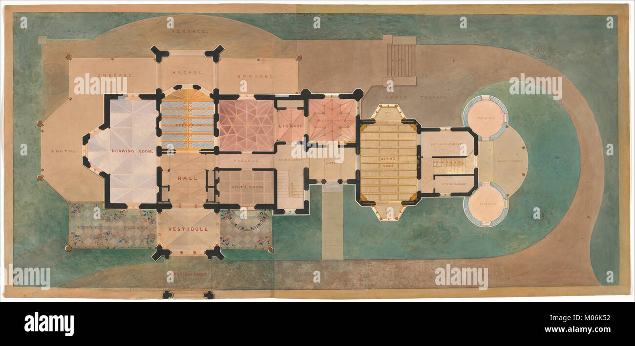 The first floor plan of Lyndhurst mansion in Tarrytown, New York ...
