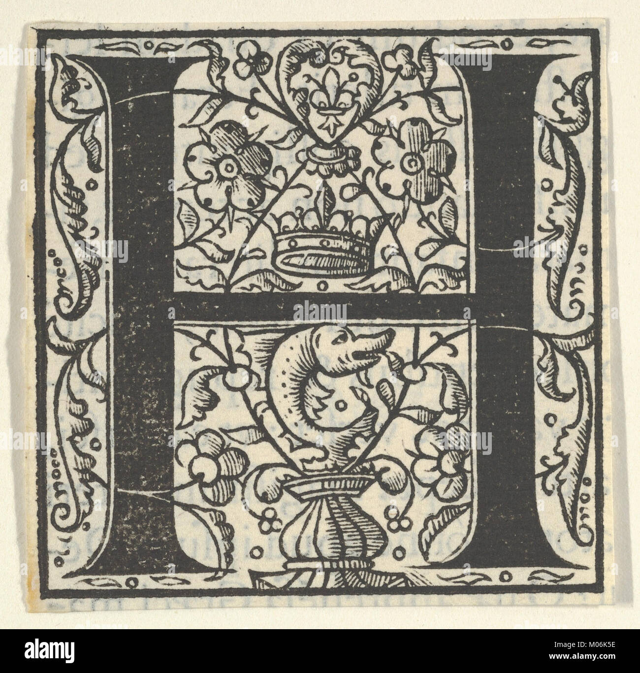 The illuminated manuscript displays the initial letter 'H' with a ...