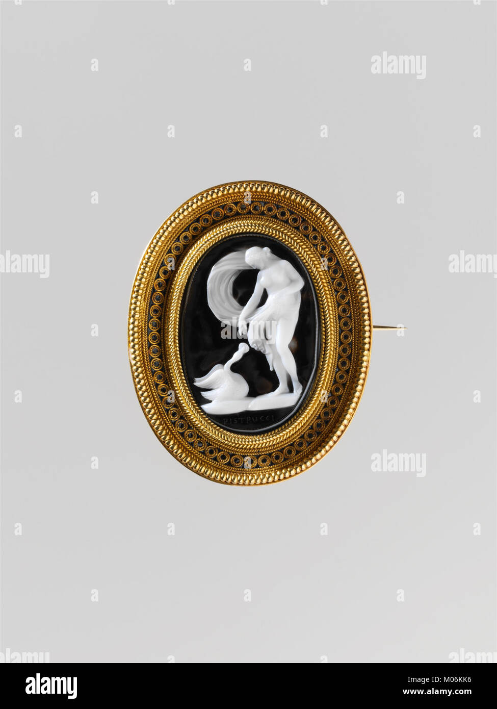 This artwork, featuring a nymph and a swan, represents classical ...