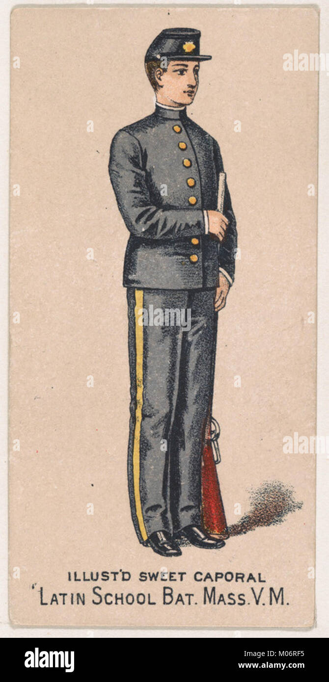 This card, part of the Military Series, depicts a Latin school ...