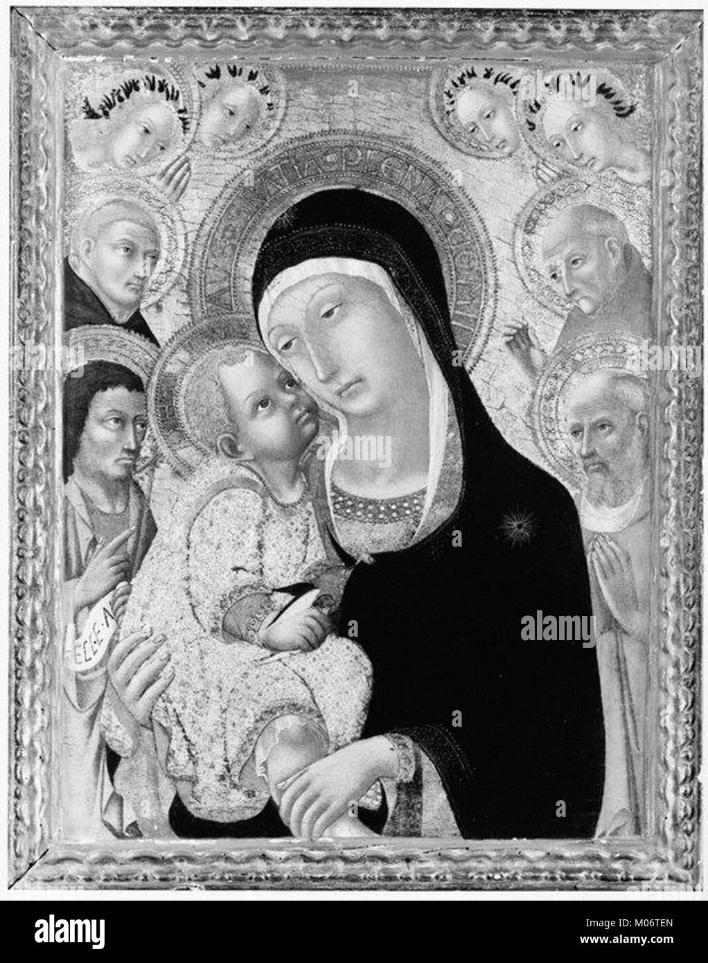 The painting depicts Madonna and Child with Saints John the Baptist ...