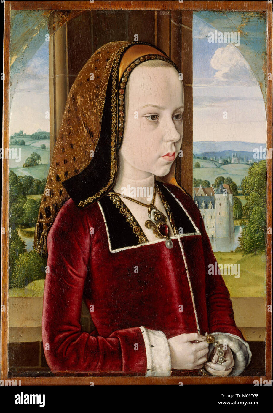 This portrait of Margaret of Austria depicts late medieval royal attire ...