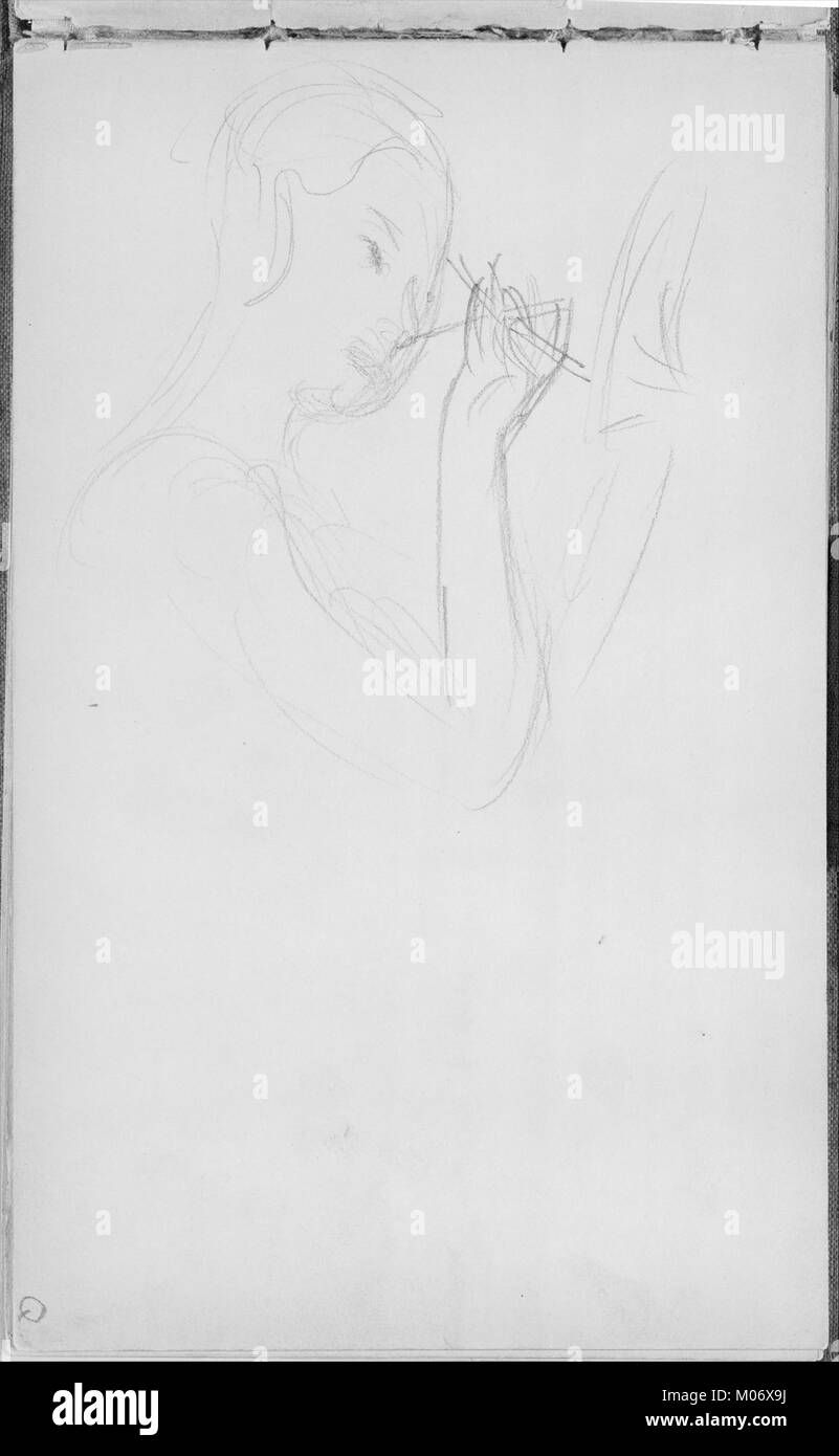 This artwork shows a Javanese dancer applying makeup, part of a larger ...