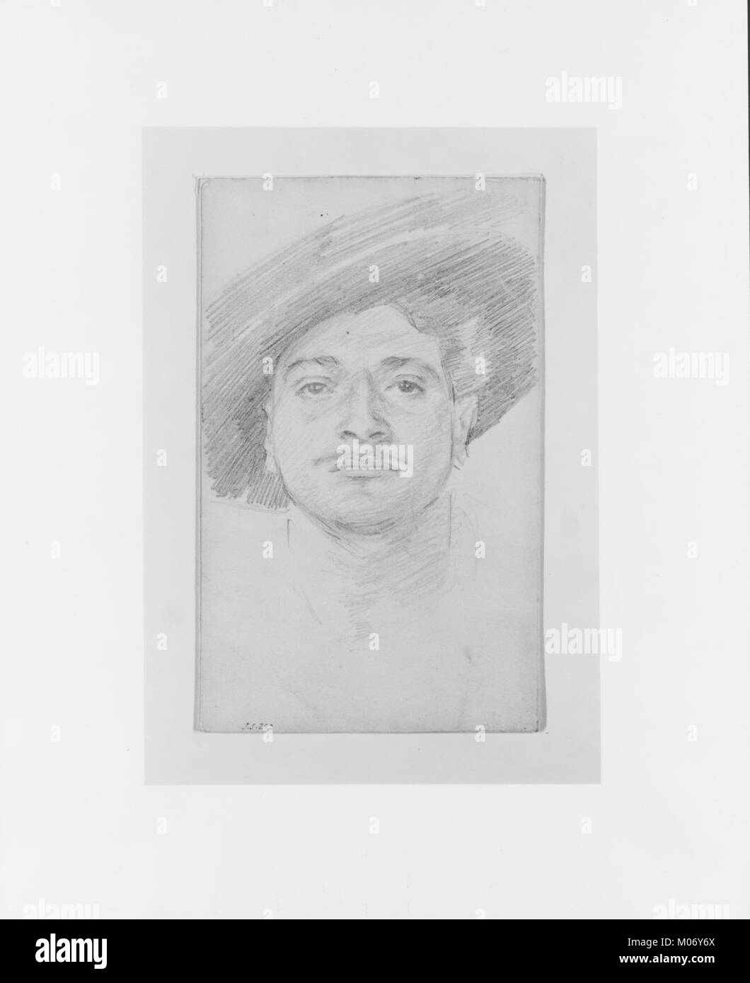 A classical portrait of a man in a hat highlighting attire, facial ...