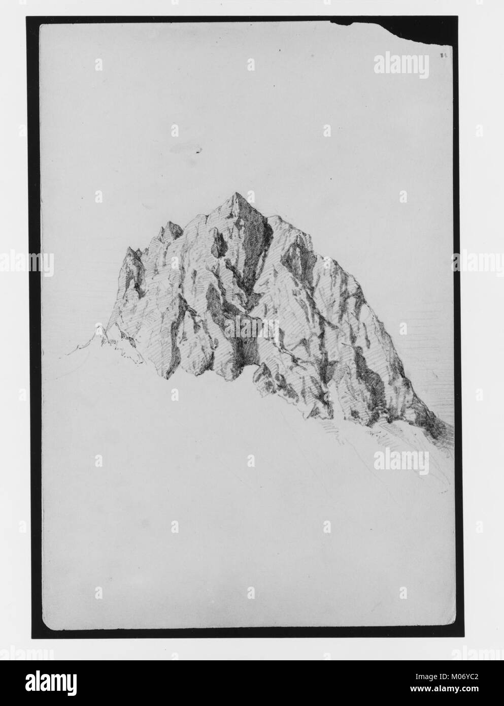 This 1869 sketchbook study from Switzerland depicts rugged mountains ...
