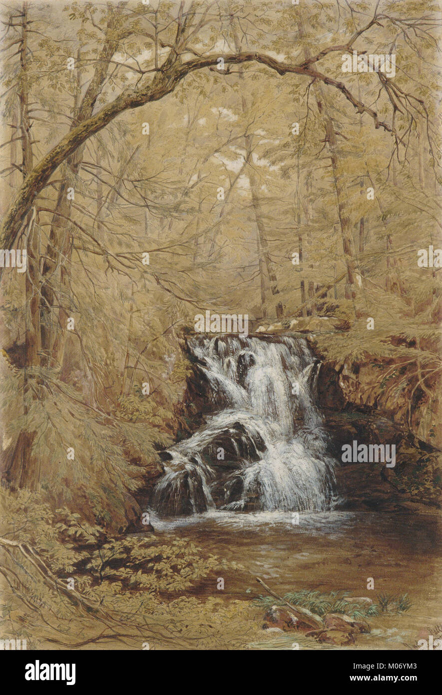 This artwork depicts Indian Falls at Indian Brook in Cold Springs, New ...