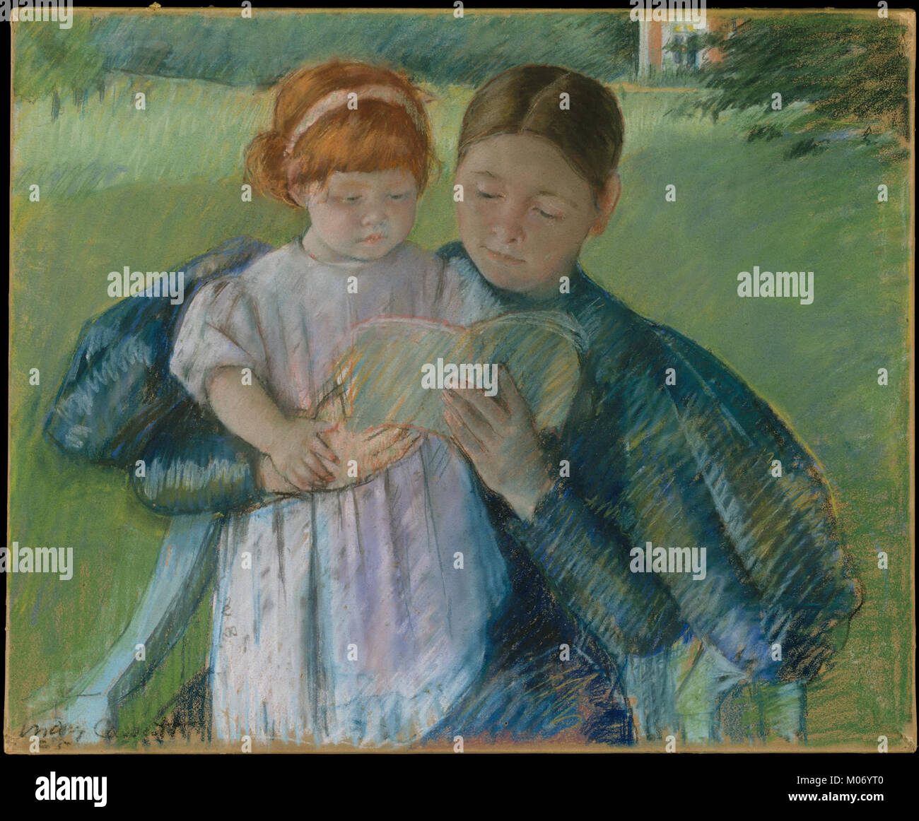 This painting depicts a nurse reading to a young girl, capturing a ...