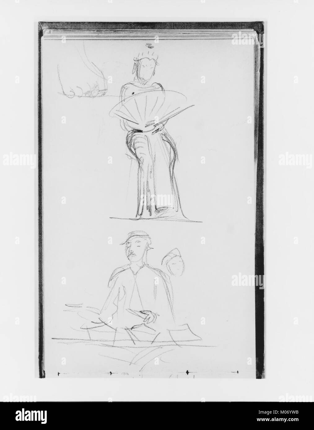 This drawing features a Javanese dancer depicted with a fan and foot ...