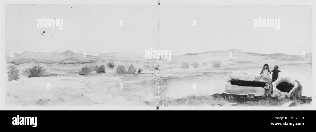 This 1904 landscape drawing from a sketchbook includes figures ...