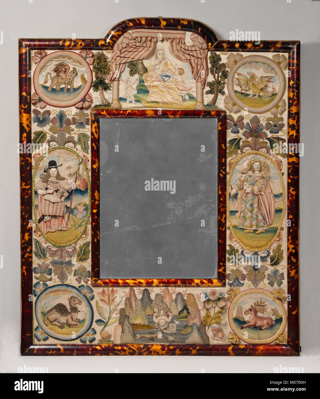 This mirror depicts the biblical scene of Jael and Barak, illustrating ...