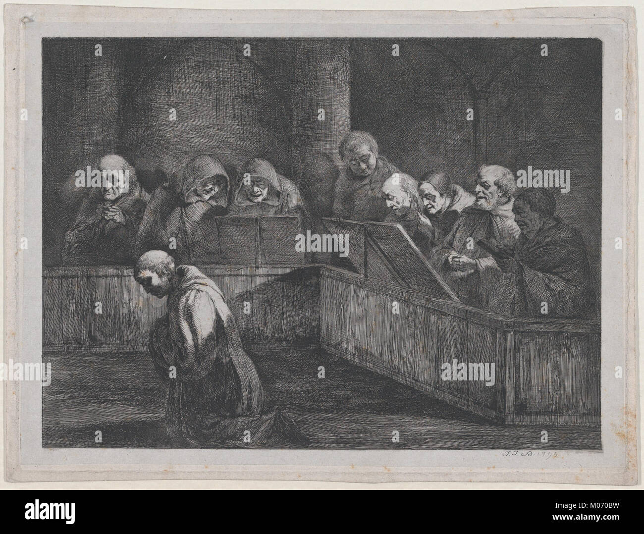 This depiction of monks chanting captures a serene and spiritual scene ...