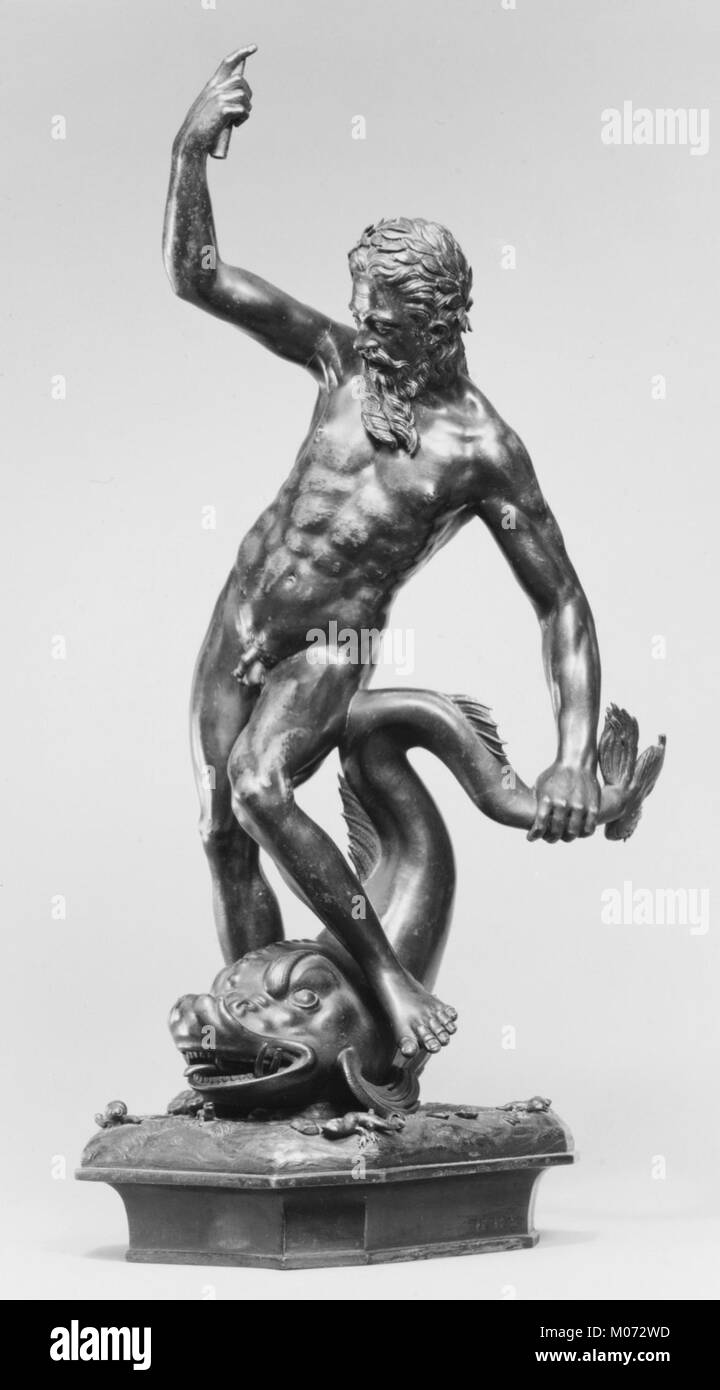 This statue of Neptune depicts the Roman god of the sea in classical ...