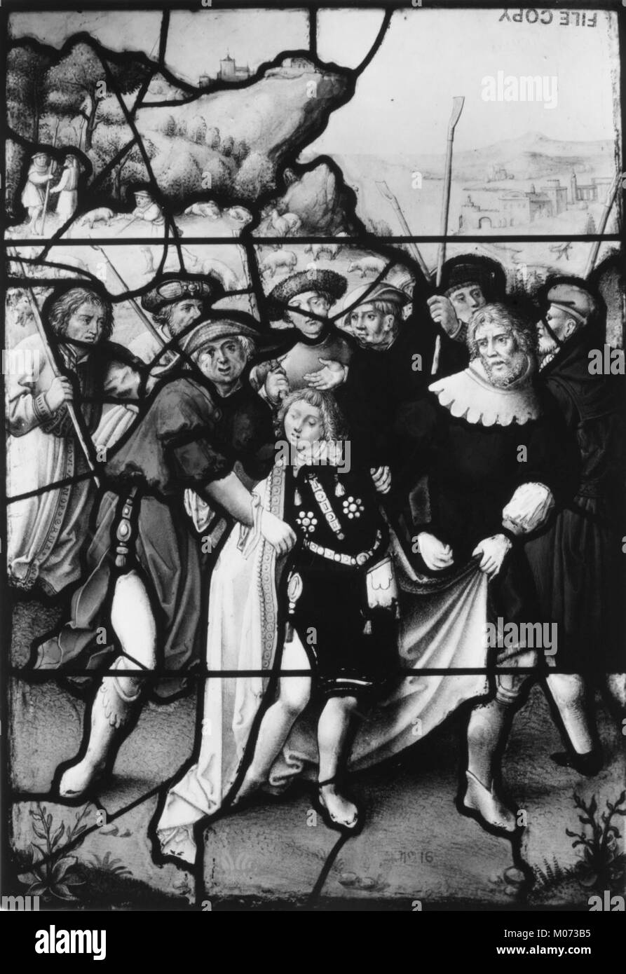 This artwork depicts the biblical scene of Joseph being stripped of his ...