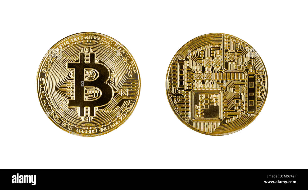 Gold bitcoin coin head and tail isolated on white background Stock ...